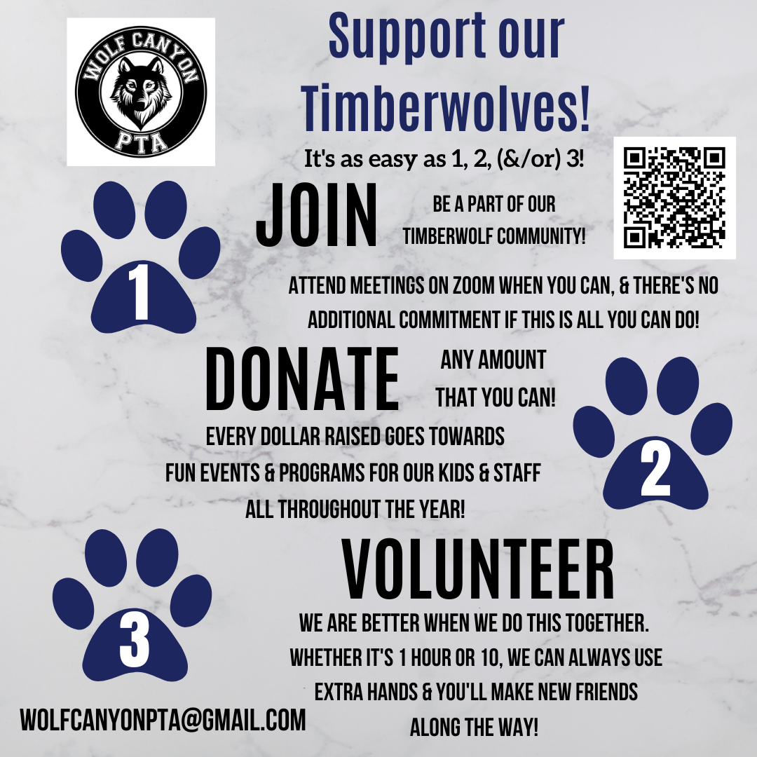 Why join Wolf Canyon PTA? It’s as easy as 1, 2, (or) 3! – Wolf Canyon Elementary School PTA