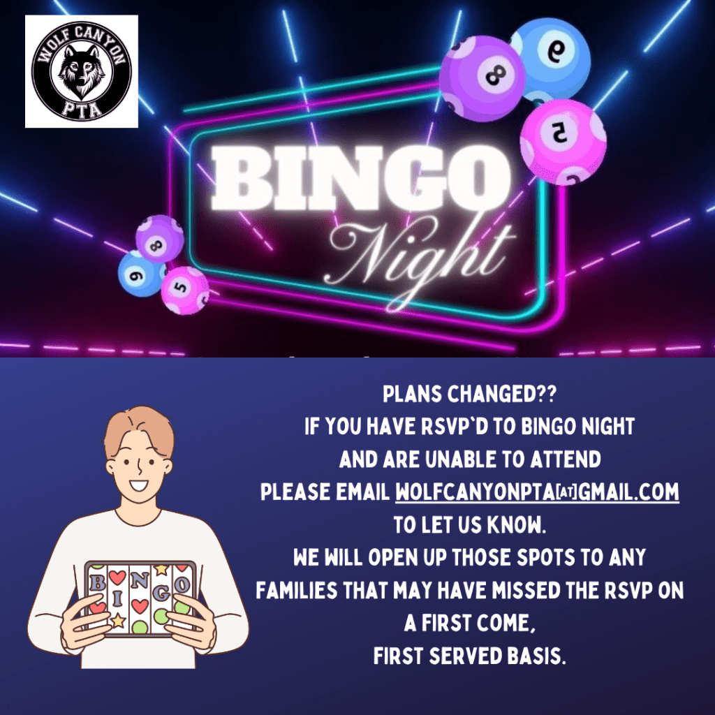 Bingo Night Update! – Wolf Canyon Elementary School PTA